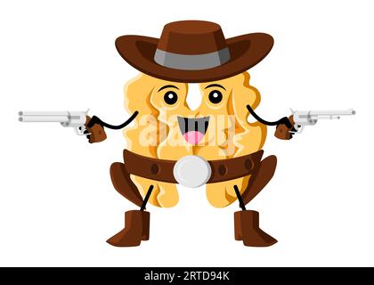 Cartoon walnut nut ranger or cowboy character. Vector unpeeled robber ...