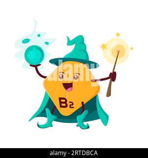 Cartoon vitamin B2 wizard character Vector funny riboflavin capsule ...
