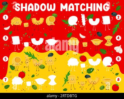 Find silhouette of funny italian pasta characters kids game quiz ...