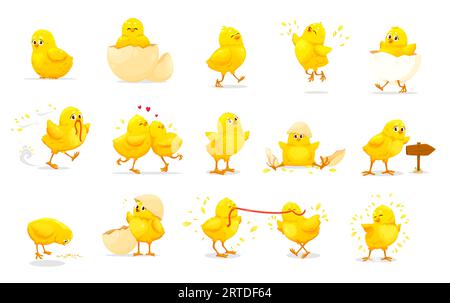 Set of cute little chick walk side view cartoon character design flat ...