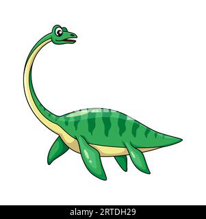 Cartoon Elasmosaurus Dinosaur Character. Isolated Vector Plesiosaur Of ...