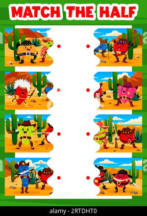 Wild West. Match the half of cartoon cowboy, bandit and ranger nut ...