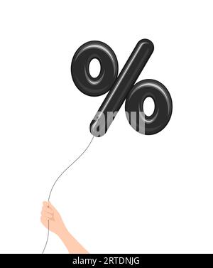 Black balloon in the form of a percent sign isolated on a white ...