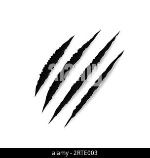 Cat s paw print with traces of scratches and claws. Feline footprint silhouette. Claws scratch ...