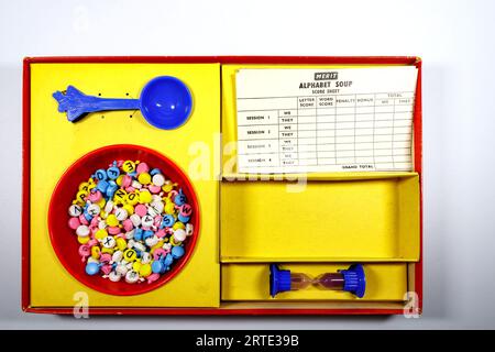 vintage alphabet soup childrens spelling game isolated against white ...