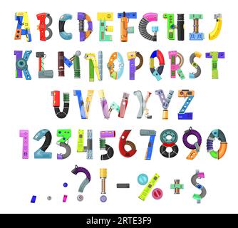 Robot machine font, gear wheel typeface, mechanical engineering type ...