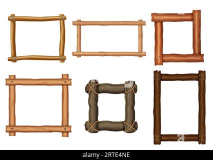 Wooden frames. Cartoon wood borders and boards different shapes with ...