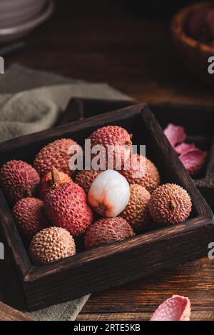 Rustic tray wooden box full of gazpacho shots. Selective focus Stock ...