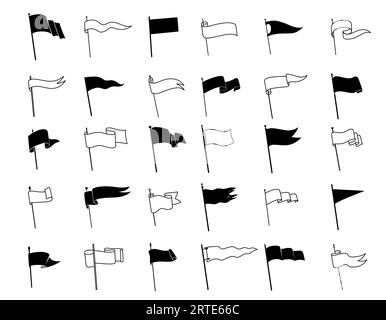 Retro black pennant flags. Outline knight heraldic triangular wavy ...