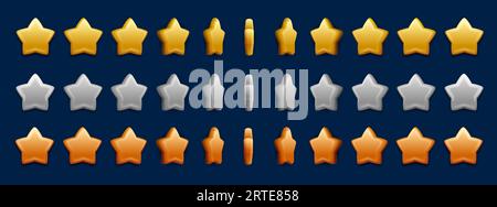 Golden star rotate animation, animated game sprite. Vector gold ui rate ...