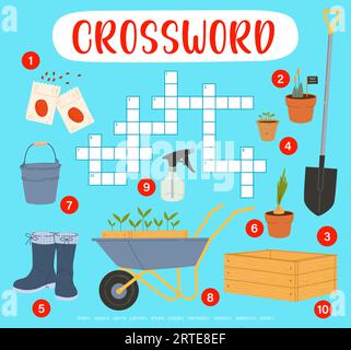 Agriculture farming crossword puzzle game vector worksheet, cartoon ...