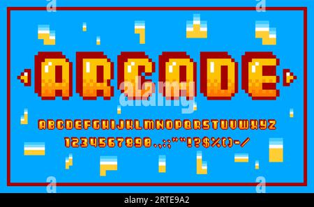 Pixel font. 8-bit symbols. Digital video game style. letters and ...