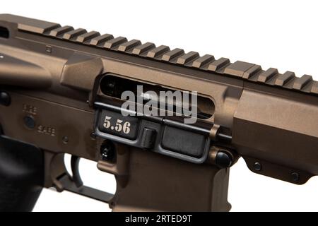 Modern automatic rifle in bronze color. Weapons for police, special ...