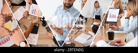 Marketing. Collage with photos of businesspeople working, banner design ...