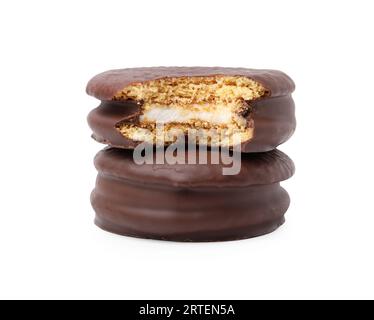 Two tasty choco pies isolated on white Stock Photo - Alamy