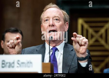 Brad Smith, vice chair and president, Microsoft Corporation, delivers a ...