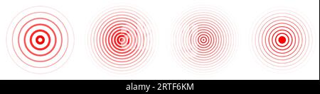 Red concentric ripple circles. Sonar or sound wave rings. Epicentre ...