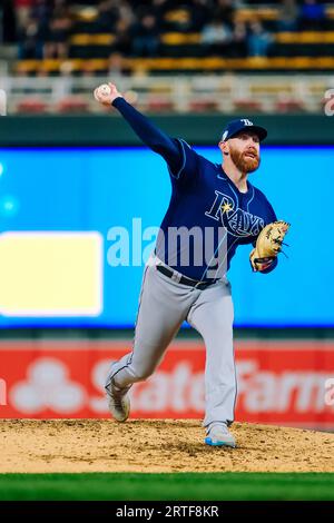 Tampa Bay Rays pitcher Zack Littell delivers to the Boston Red Sox ...