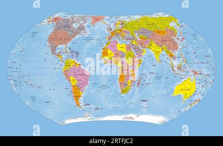 Political world map Russian language Equirectangular projection Stock ...