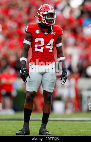 Georgia defensive back Malaki Starks runs a drill at the NFL football ...