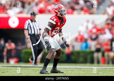 Georgia defensive back Malaki Starks runs a drill at the NFL football ...