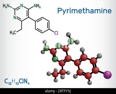 Pyrimethamine molecule. It is antiparasitic drug, used in the treatment ...
