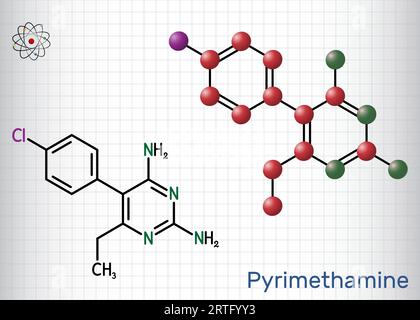 Pyrimethamine molecule. It is antiparasitic drug, used in the treatment ...