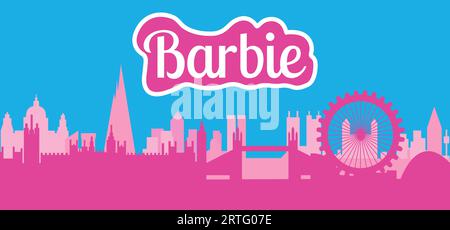 September 2023. Barbie doll. Barbie inscription on a background of pink ...