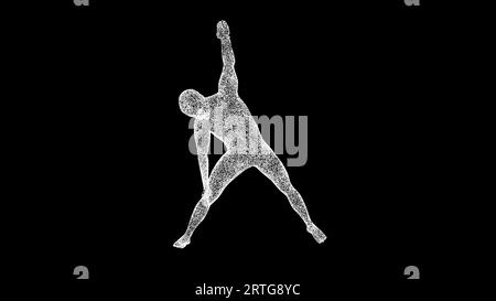 3D man performs stretching on black background. Sports and Competitions ...