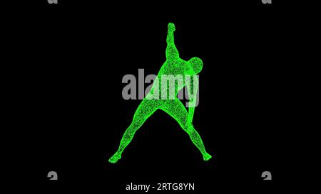 3D man performs stretching on black background. Sports and Competitions ...