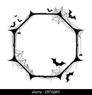 Halloween holiday black frame adorned with skulls, bats, and gooey ...