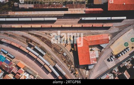 Aerial view of a railway station Wanchaq, Peru Rail, Cusco Peru Stock ...
