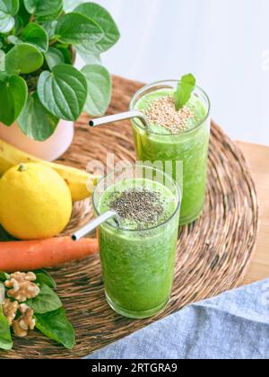 Organic fruit smoothies with basil served for dessert at a party Stock ...