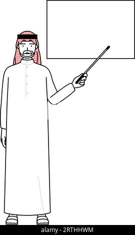 Senior Muslim Man pointing at a whiteboard with an indicator stick ...