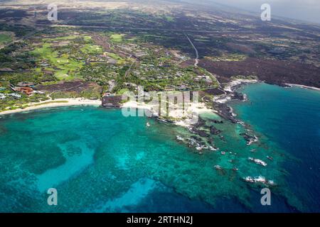 Aerial view of Kukio Bay on the west coast of Big Island, Hawaii, USA ...