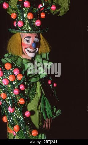 A 1979 photo of a Ringling Brothers clown in full makeup and in a clown ...