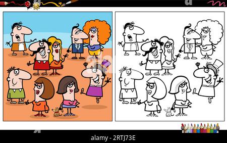 Cartoon illustrations of funny crowd of people comic characters group ...