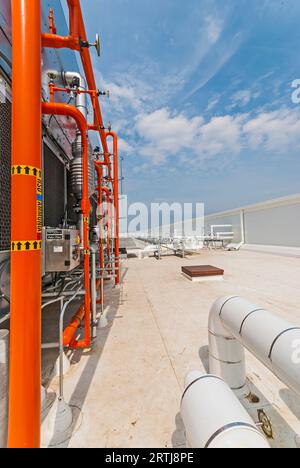 Orange piping is prominent on the side of a commercial ammonia-cycle ...
