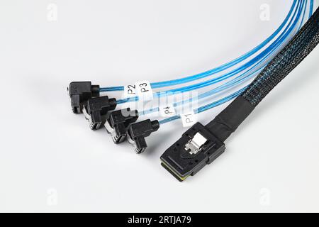Mini SAS to SATA Serial ATA convert cable, blue with 90 degree target ...