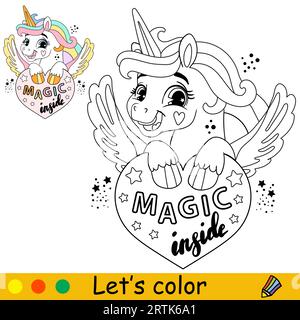 Cute unicorn with lettering magic inside coloring vector Stock Vector ...
