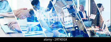 Marketing. Collage with photos of businesspeople and graphs, banner ...