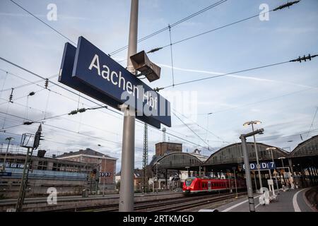 Picture of the a sign of Aachen Hbf train station. Aachen Hauptbahnhof ...