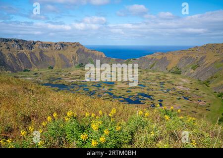 Aerial view of Orongo archaeological site, Easter Island of Chile Stock ...