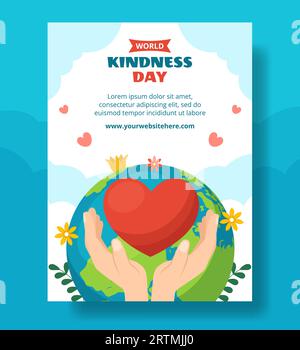 World Kindness day. Vector poster. Red heart and blue world map ...