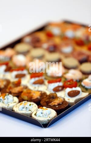 Starters and snacks setting served for buffet reception. France Stock ...