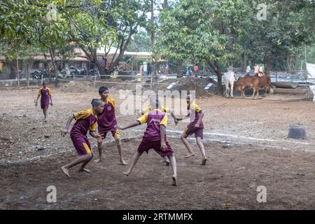 Students of the gurula (school) playing sports at Goverdan ecovillage ...