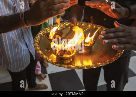 Puja in ISKCON temple in Juhu, Mumbai, India, Asia Stock Photo - Alamy