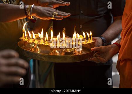 Puja in ISKCON temple in Juhu, Mumbai, India, Asia Stock Photo - Alamy