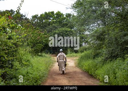 Monk gardening in Keur Moussa benedictine abbey, Keur Moussa, Senegal ...