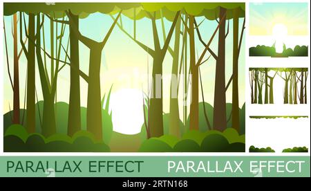 Jungle landscape. Set of slides for parallax effect. Funny cartoon style. Picture vector Stock ...